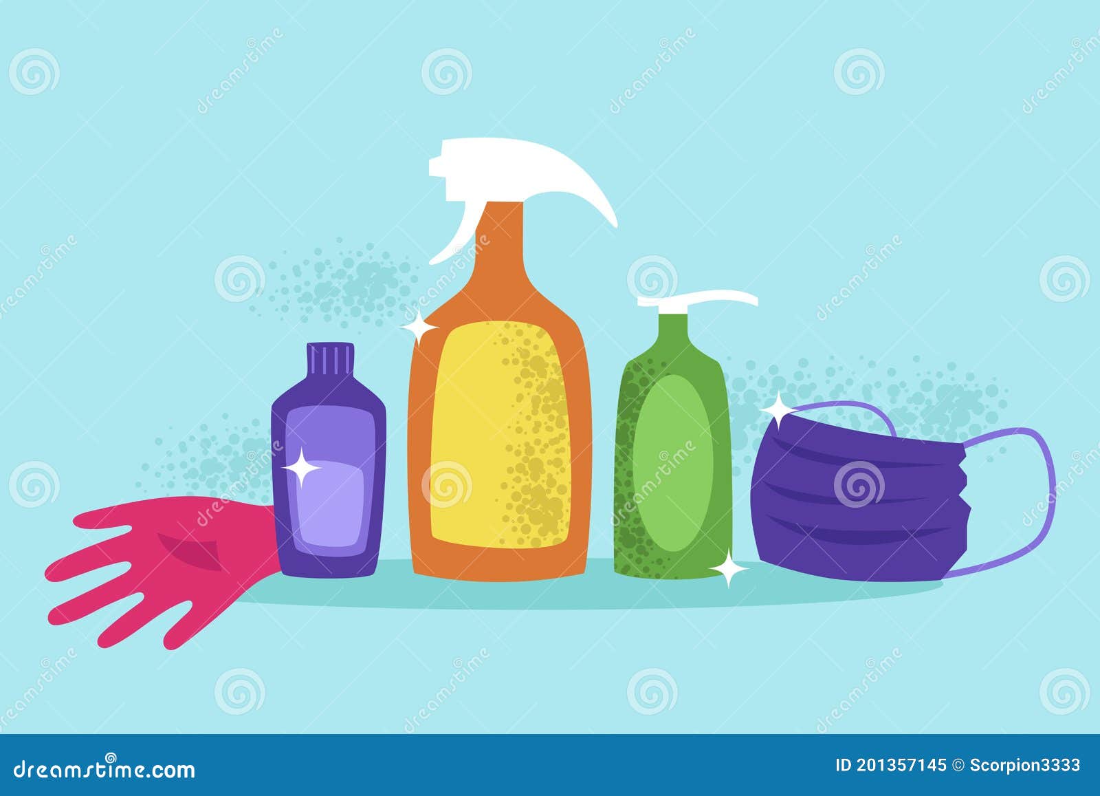 A Set Of Tools For Cleaning And Disinfection. Vector Cartoon ...