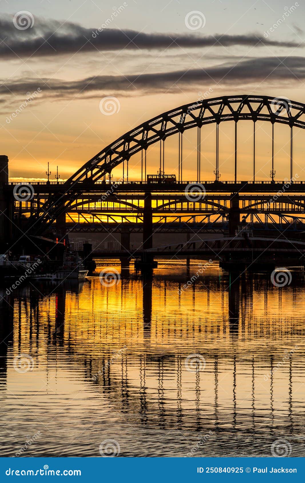 The Tyne Bridge at Sunset, Reflecting in the almost Still River Tyne ...