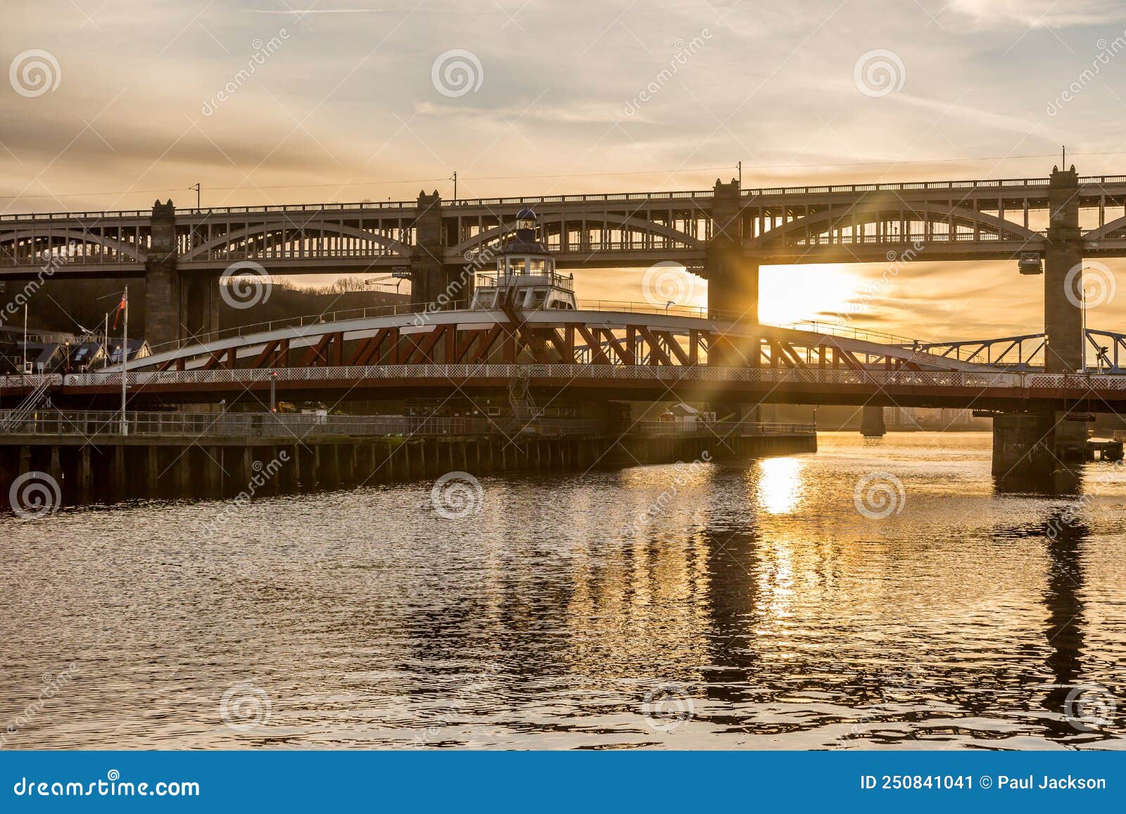 The Tyne Bridge at Sunset, Reflecting in the almost Still River Tyne ...