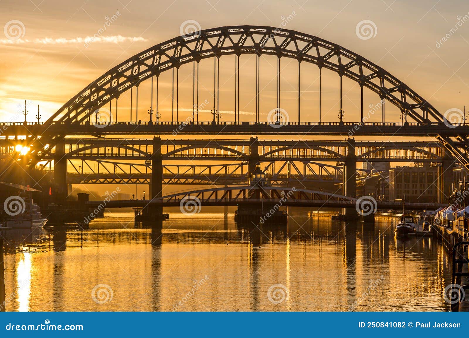 The Tyne Bridge at Sunset, Reflecting in the almost Still River Tyne ...