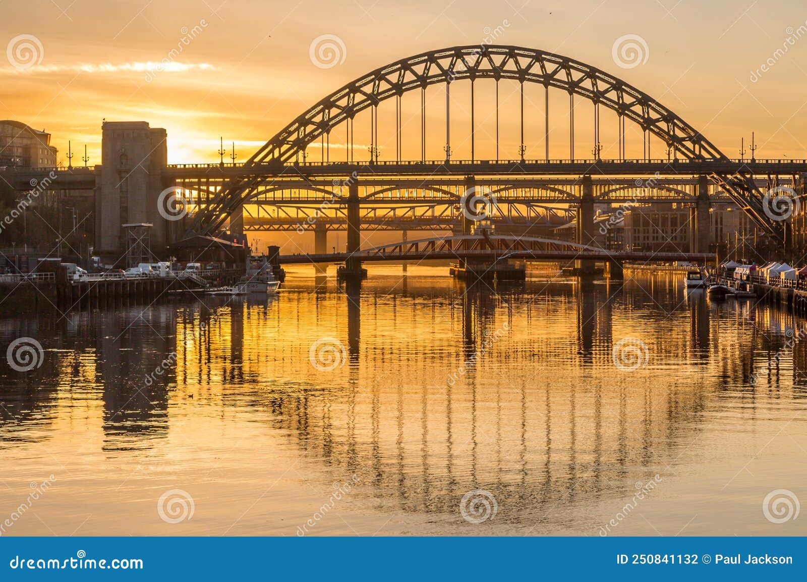 The Tyne Bridge at Sunset, Reflecting in the almost Still River Tyne ...
