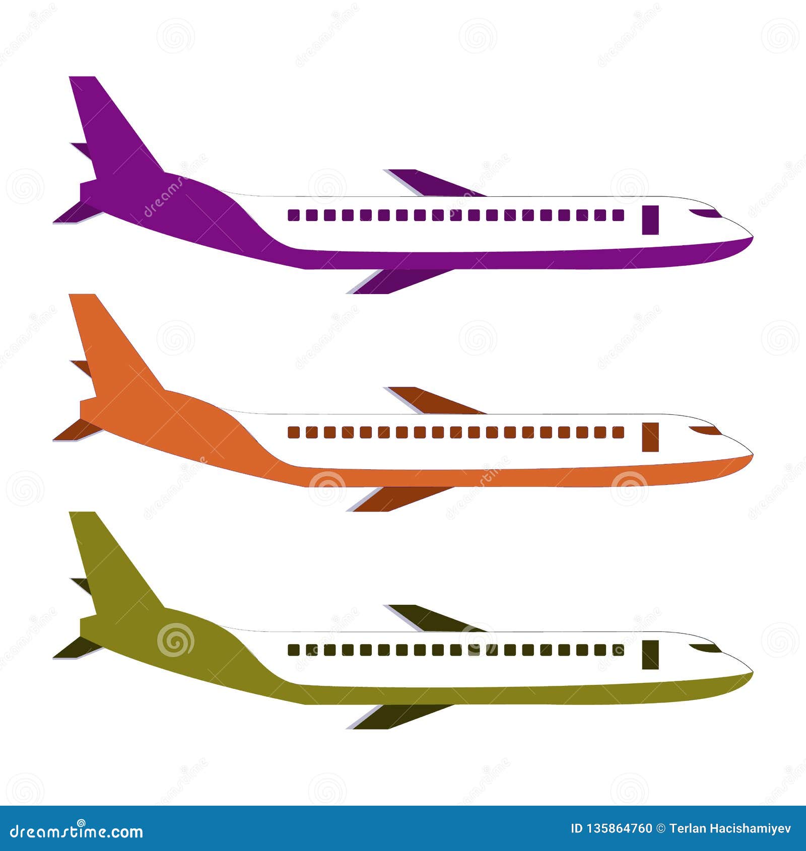 Type of Airplane Vector Isolated. Airplane Side View Illustration ...