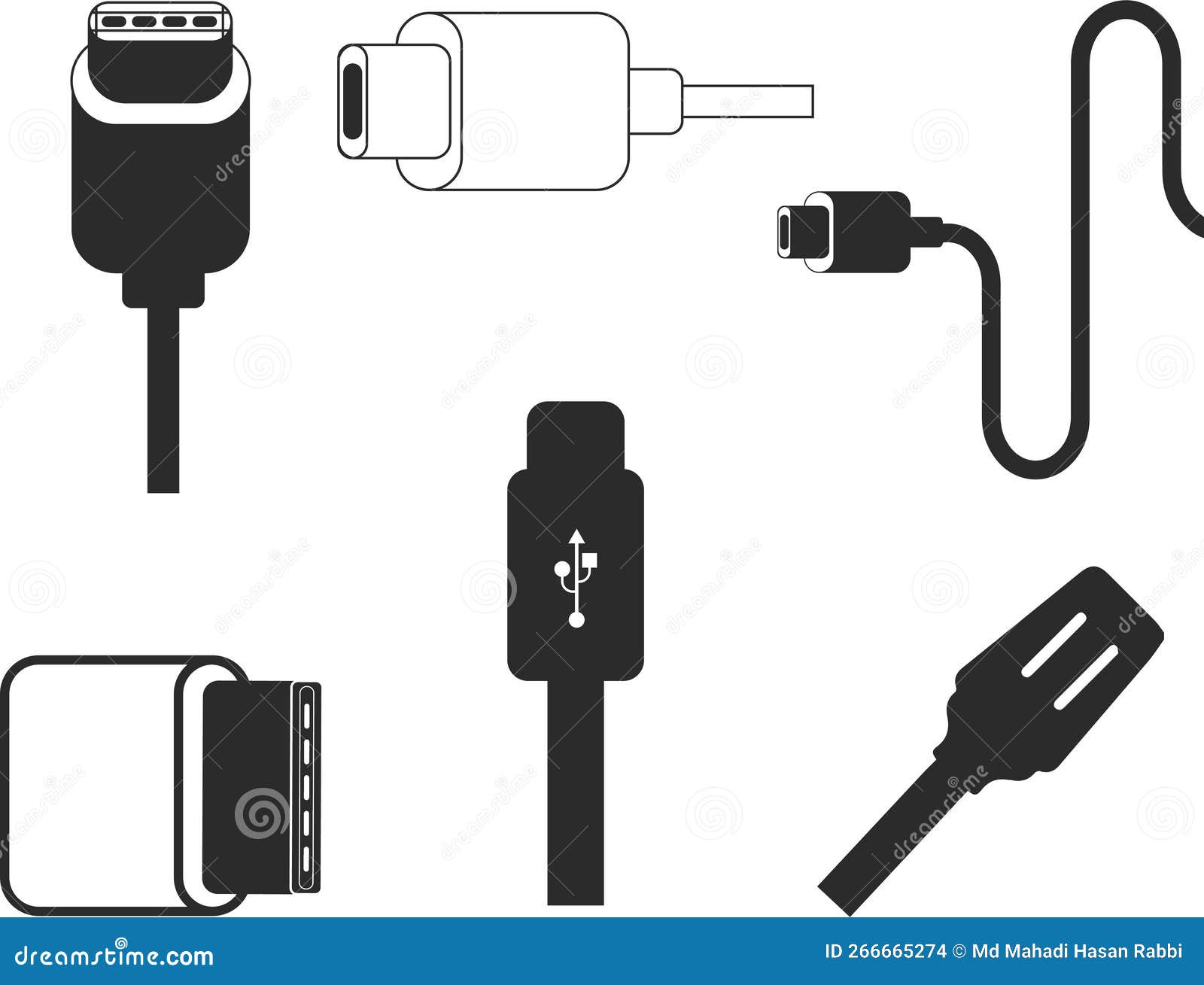 Type C Icon, USB Type Icon, Charging Cable Black Vector Icon Set. Stock ...