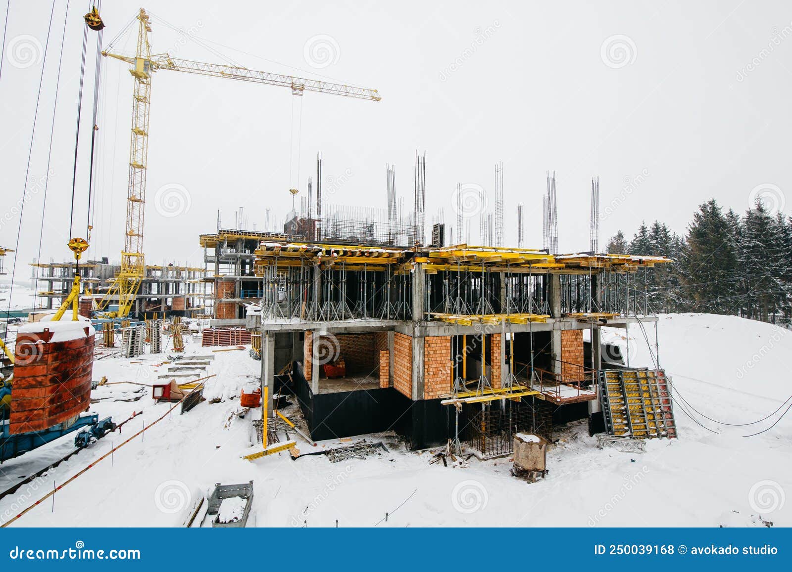 Type of Complex Engineering Construction of Houses in Winter Time Stock ...