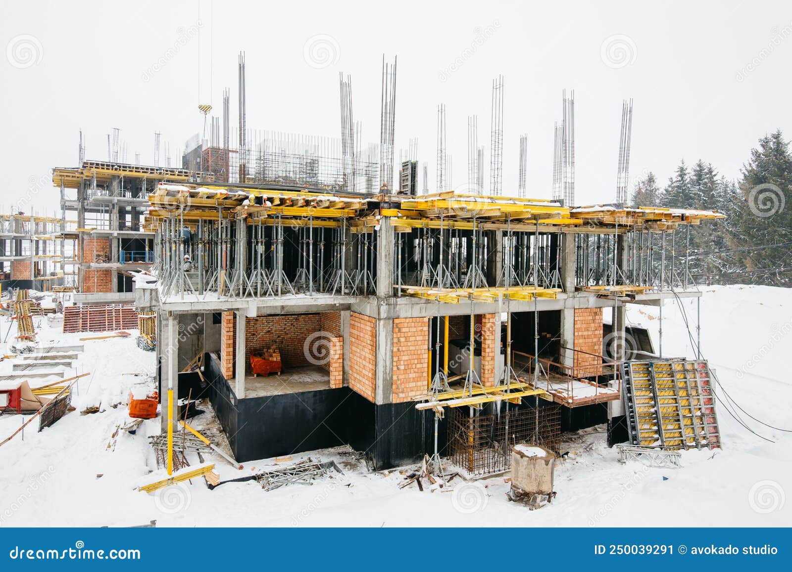 Type of Complex Engineering Construction of Houses in Winter Time Stock ...