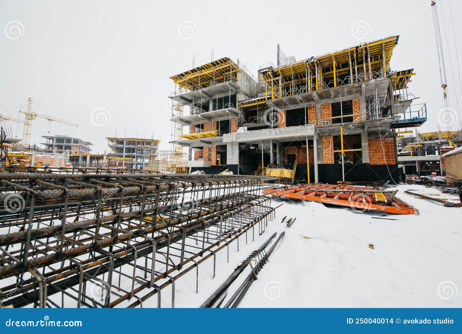 Type of Complex Engineering Construction of Houses in Winter Time Stock ...