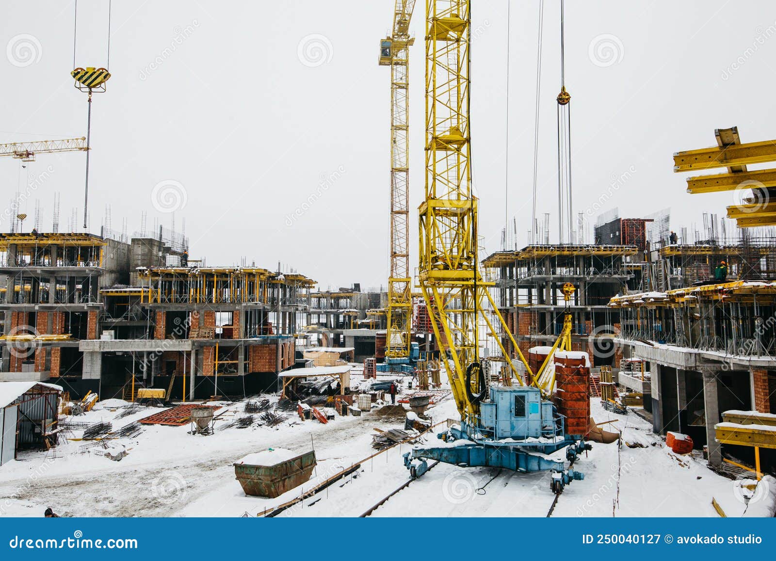 Type of Complex Engineering Construction of Houses in Winter Time Stock ...