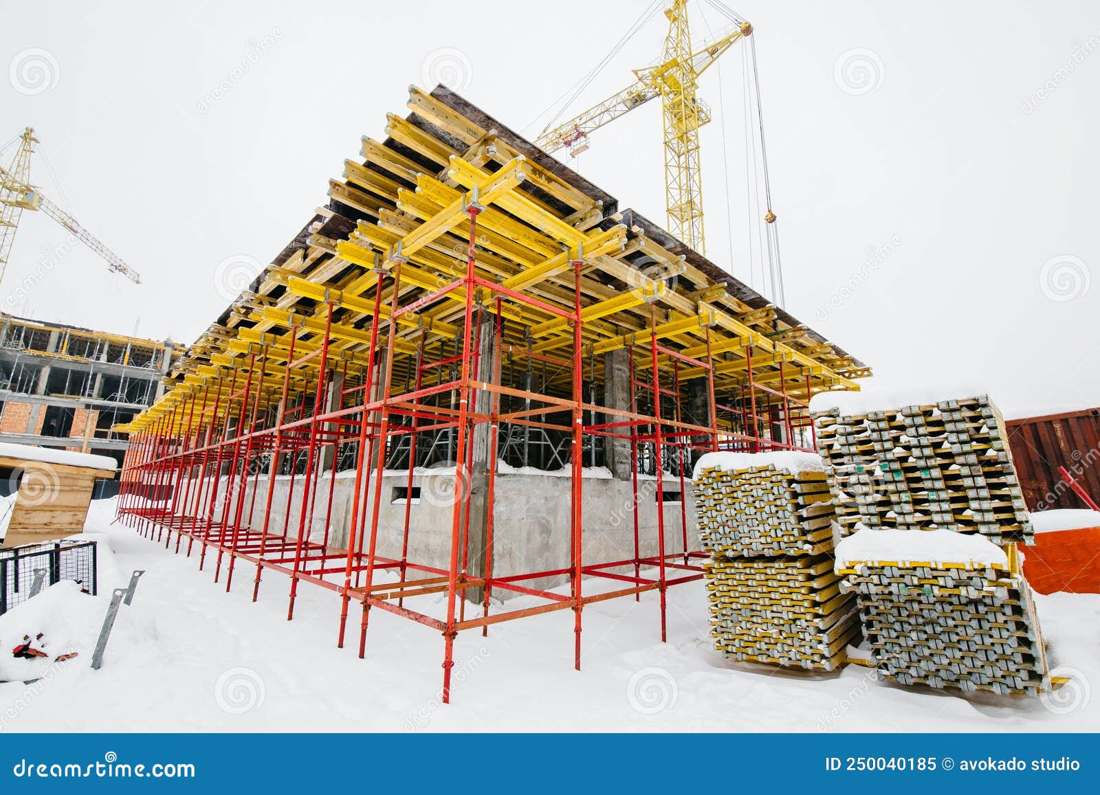Type of Complex Engineering Construction of Houses in Winter Time Stock ...