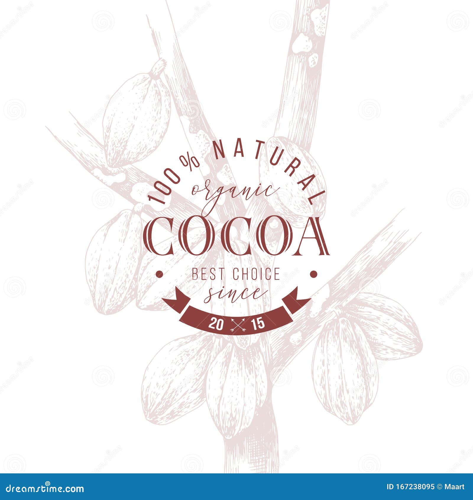 Type Emblem Over Hand Drawn Cocoa Tree Stock Vector - Illustration of ...