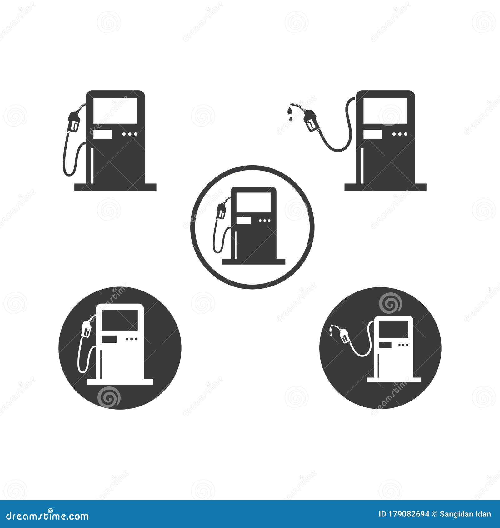 Car Refueling Station Icons. Gas And Petrol Pump, Electric Vehicle ...