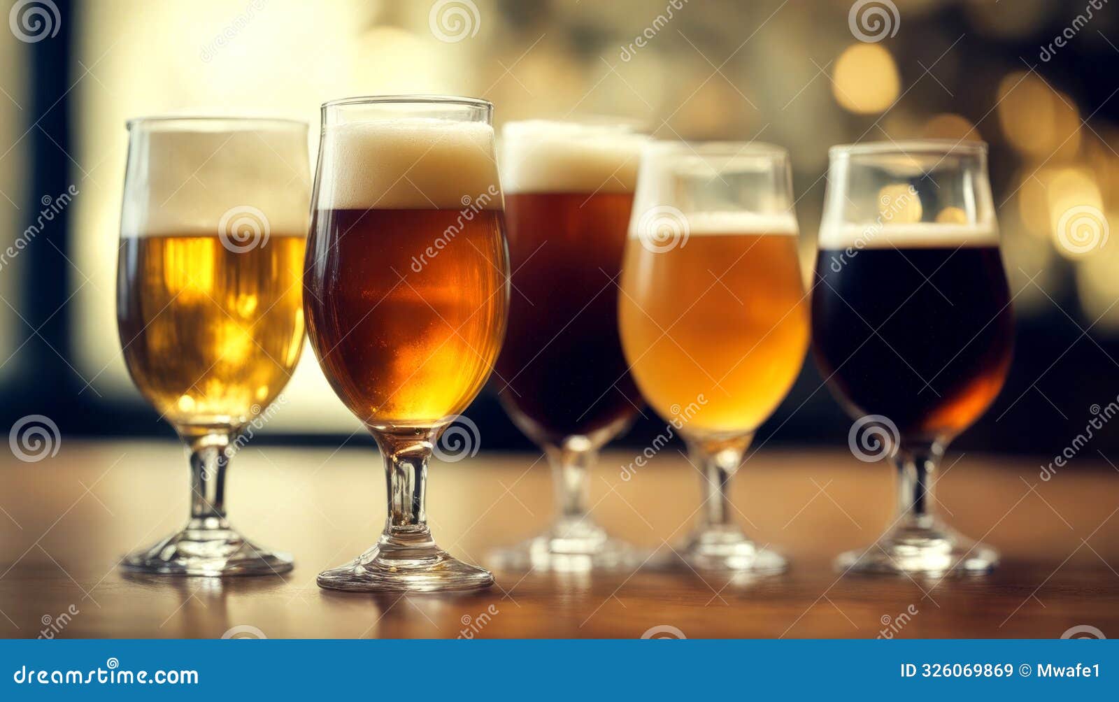 Type Goggles Assorted Bar Beers Counter of Display Glasses Row ...