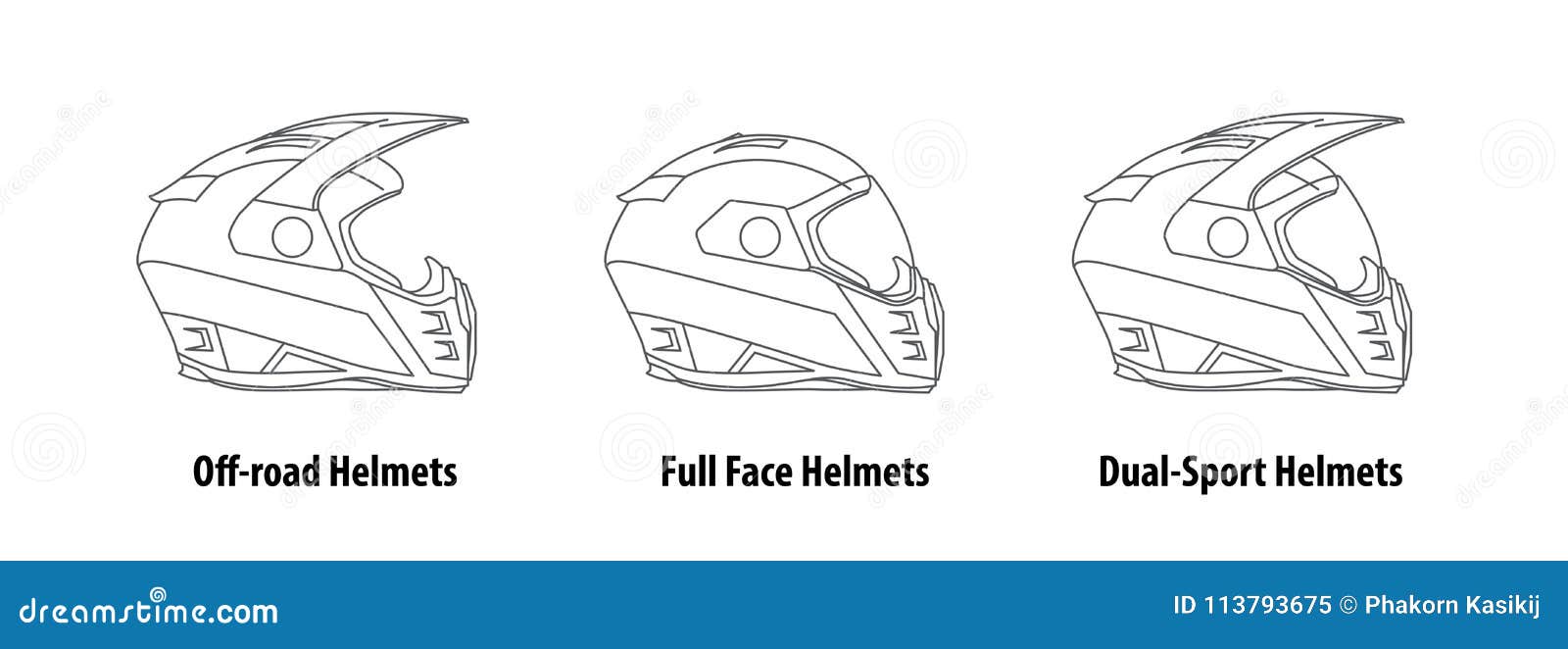 Type of Motorcycle Helmets Outline Vector. Stock Illustration ...