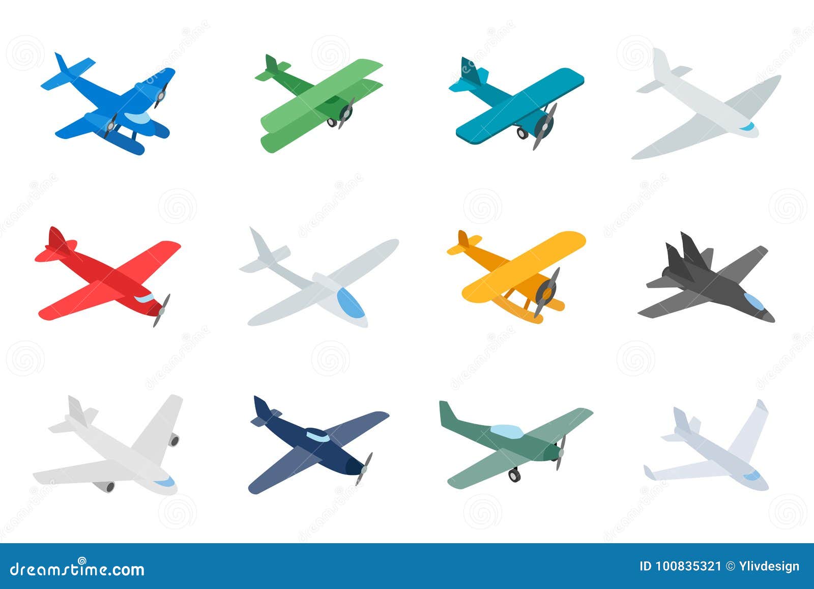 Type of Plane Icon Set, Isometric Style Stock Vector - Illustration of ...