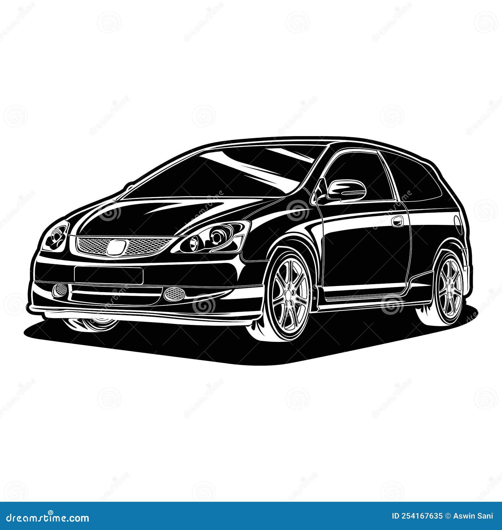 Type R EP3 Car Illustration Stock Vector - Illustration of black, road ...