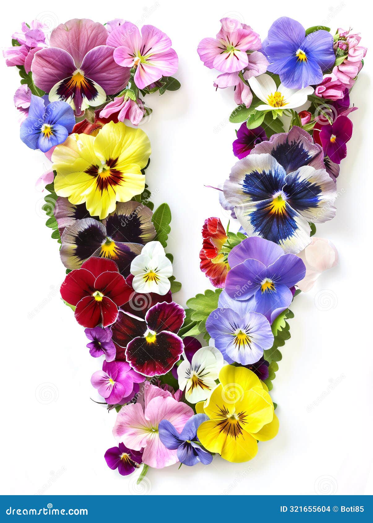 Typeface Made Out of Colored Spring Flowers the Letter V Stock ...
