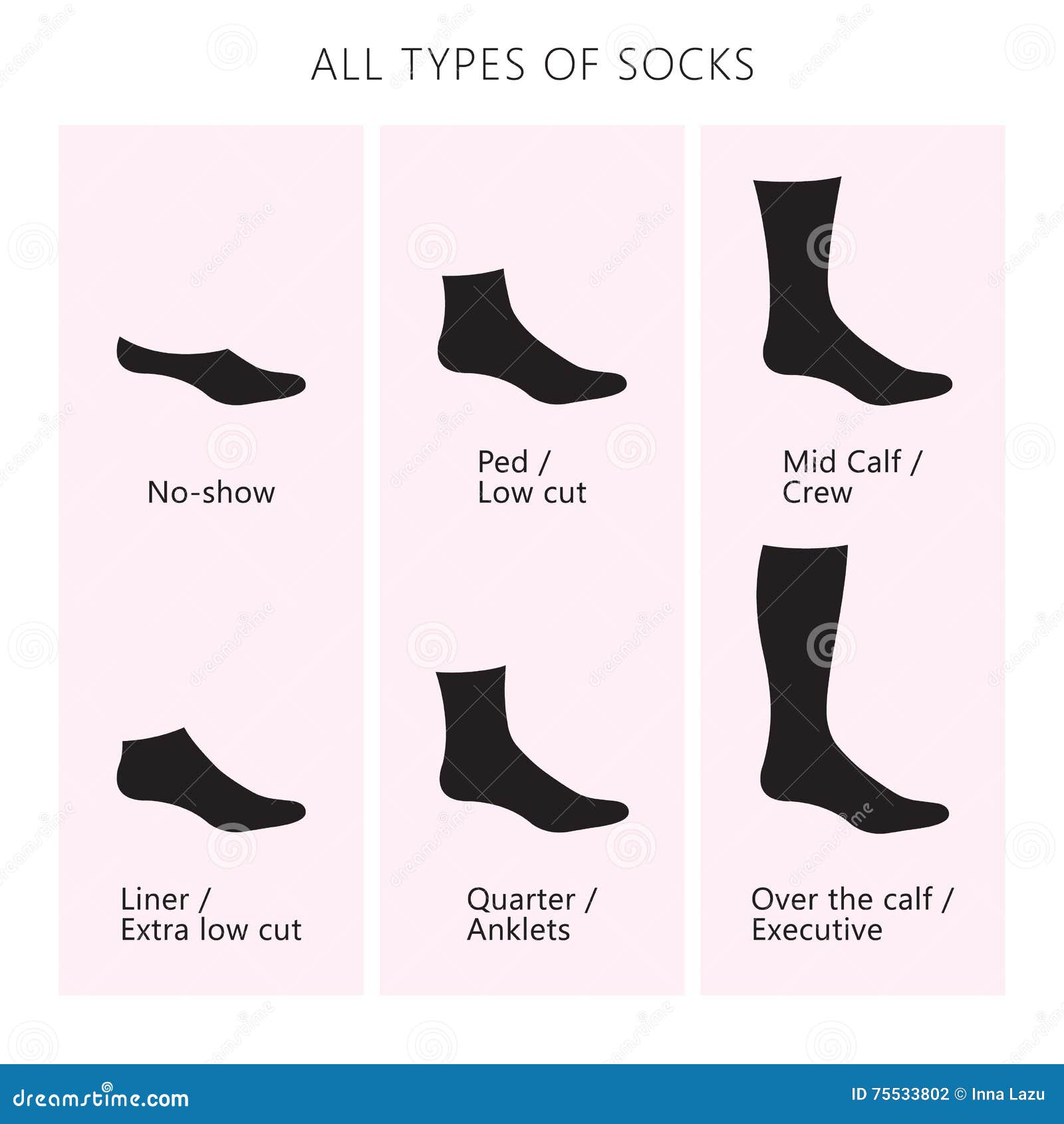 Typer av sockor stock illustrationer. Illustration av vektor - 75533802