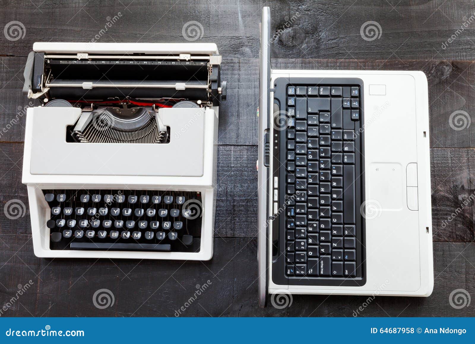 Typerwriter and laptop stock photo. Image of small, beadboard - 64687958