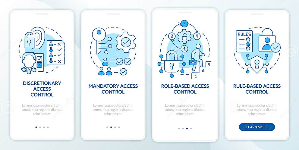 Types of Access Control Blue Onboarding Mobile App Screen Stock Vector ...