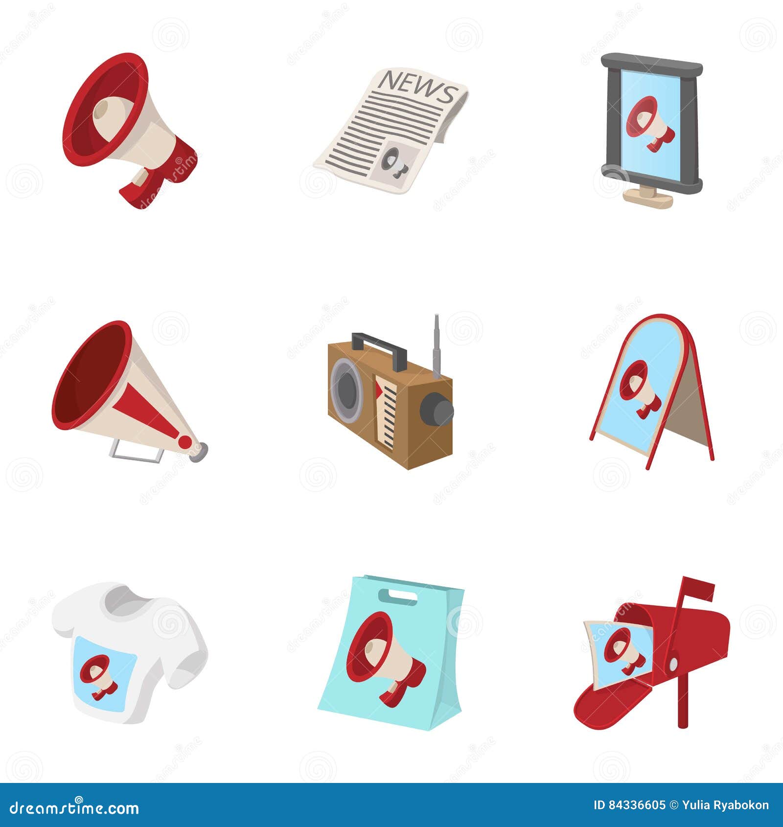 Types of Advertising Icons Set, Cartoon Style Stock Vector ...