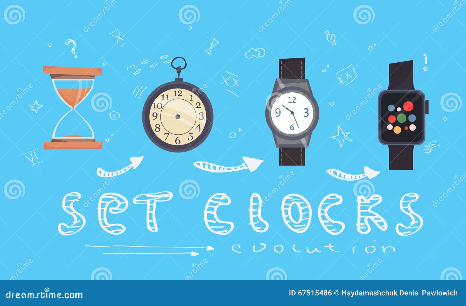Types of Alarms Clocks, Timers and Watches Set. Cartoon Style ... Types of Alarms Clocks, Timers and Watches Set. Cartoon Style ...