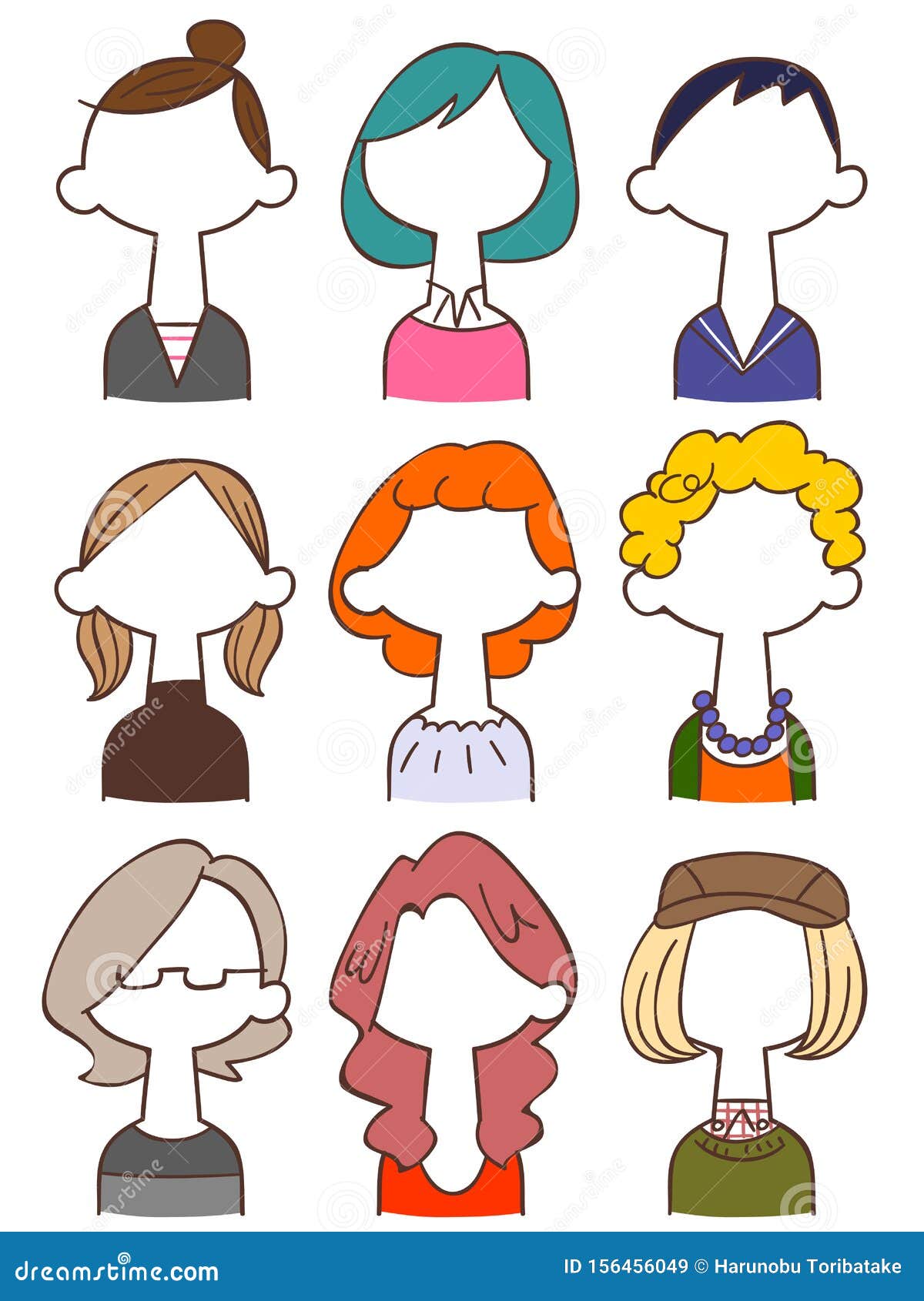 9 Types Of Anonymous Female Upper Body 2 Cartoon Vector | CartoonDealer ...
