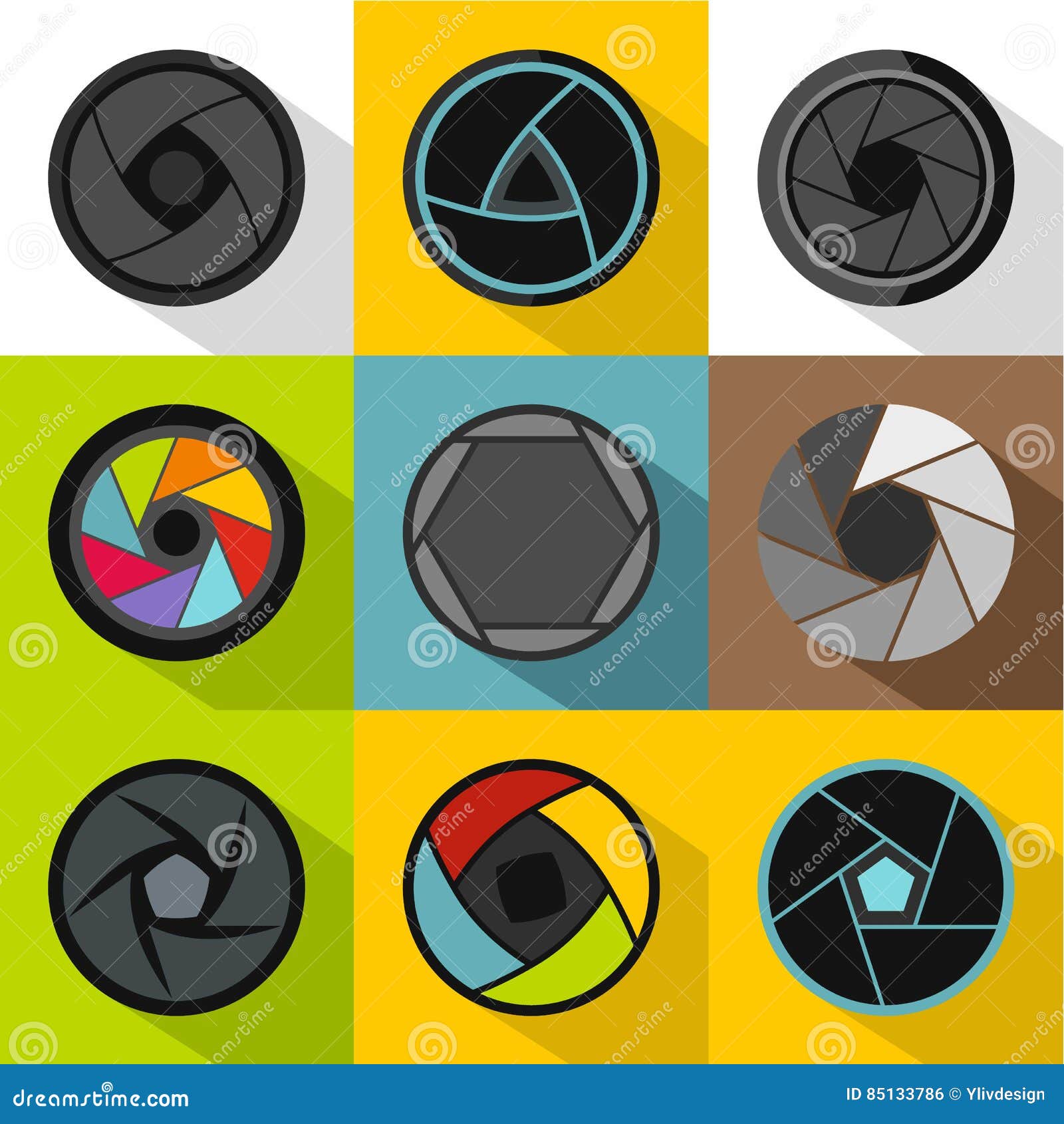 Types of Aperture Icons Set, Flat Style Stock Vector - Illustration of ...