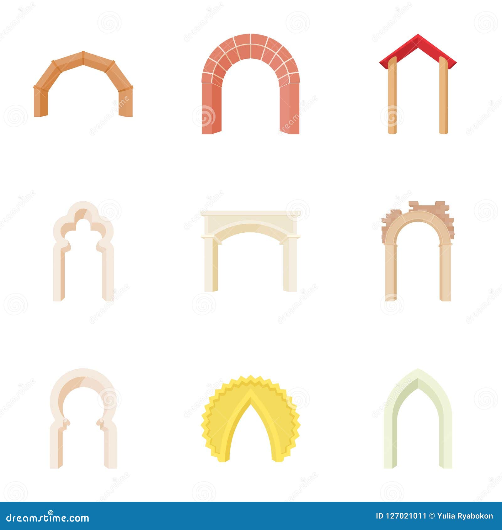 Types of Arches Icons Set, Cartoon Style Stock Illustration ...