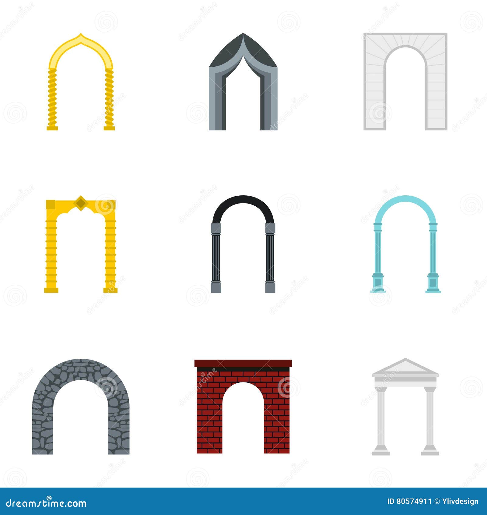 Types of Arches Icons Set, Flat Style Stock Vector - Illustration of ...