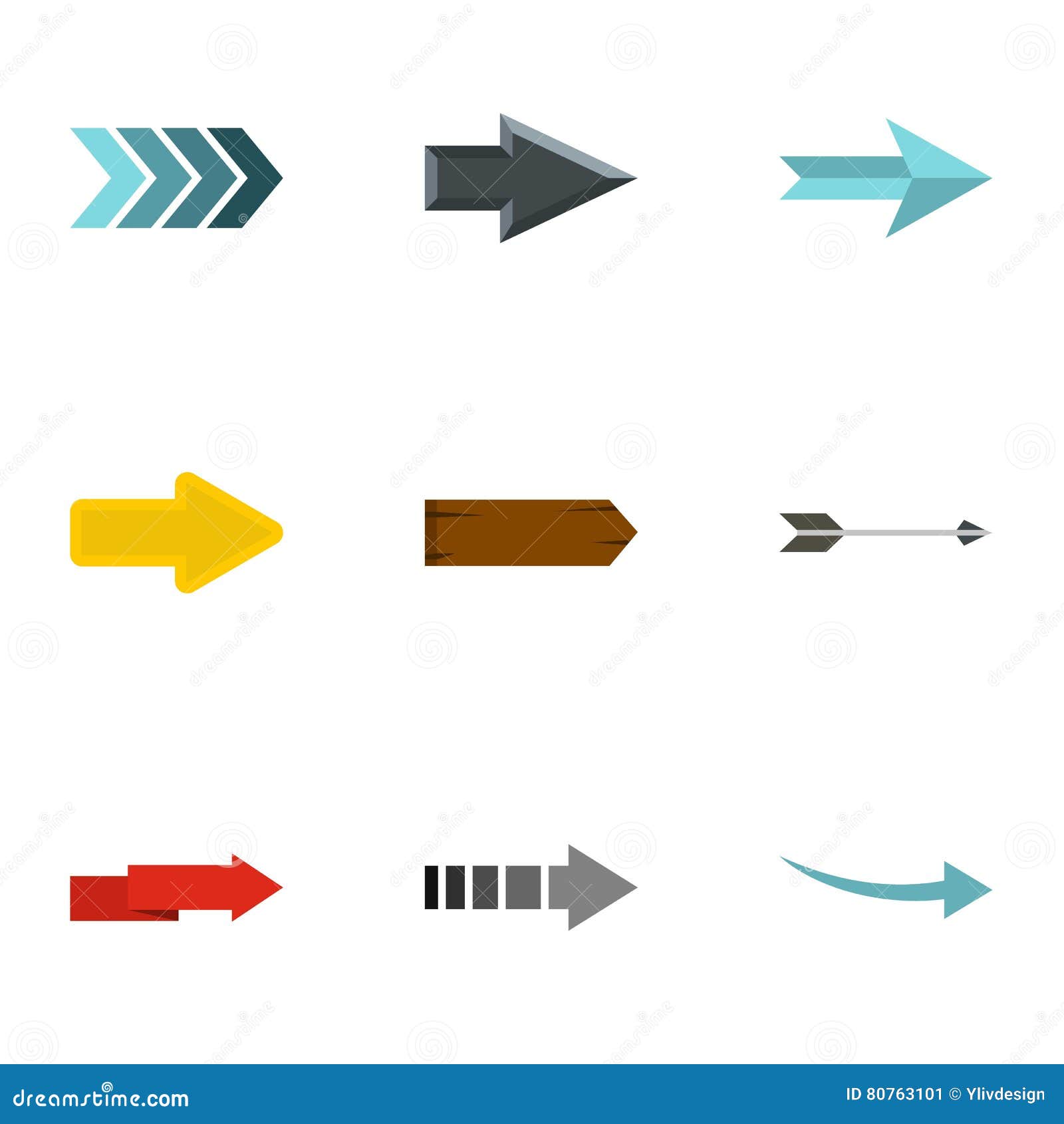 Types of Arrows Icons Set, Flat Style Stock Vector - Illustration of ...
