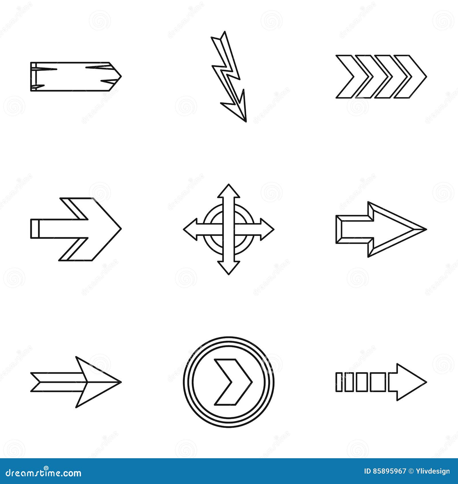 Types of Arrows Icons Set, Outline Style Stock Vector - Illustration of ...