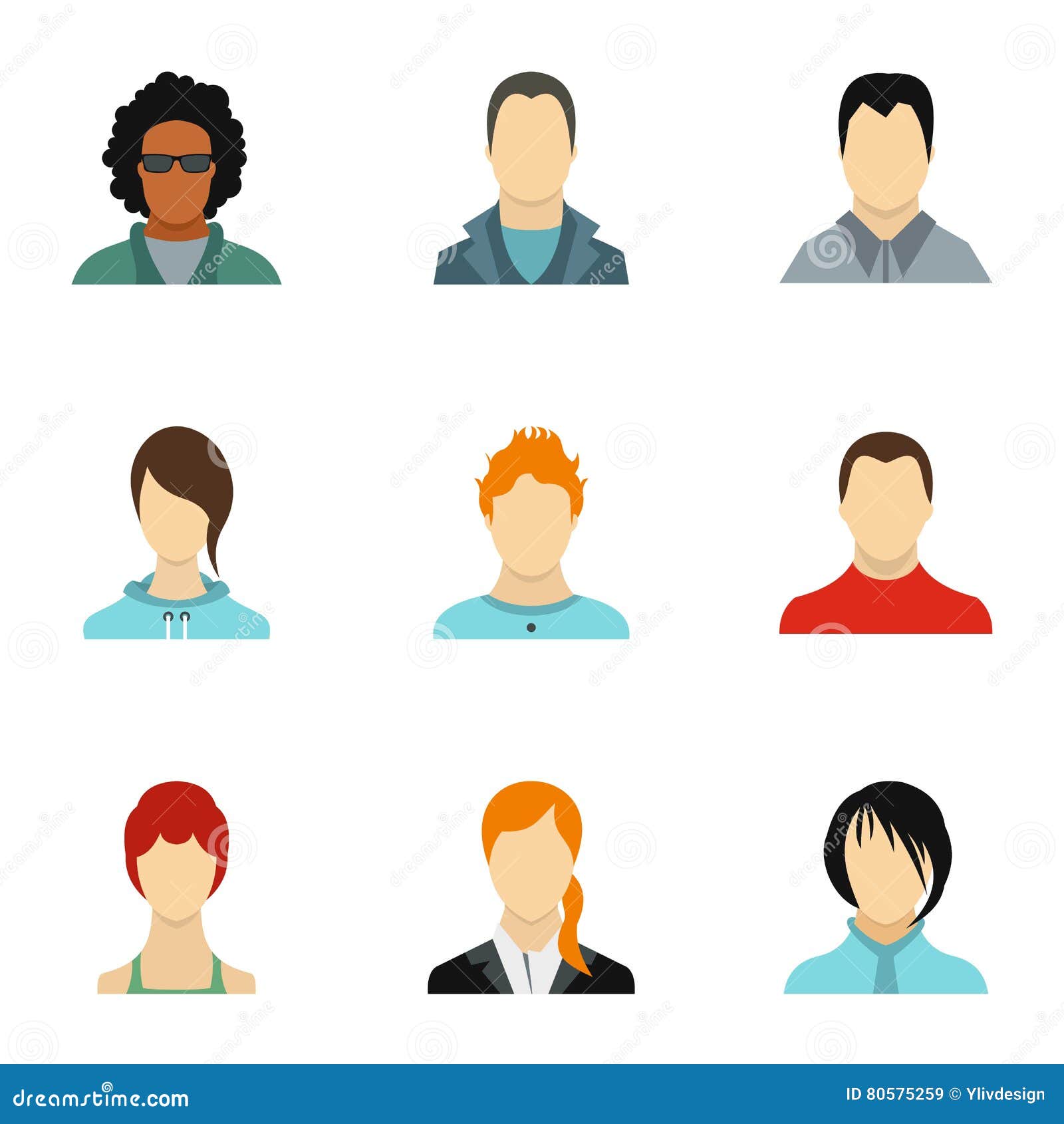 Types of Avatar Icons Set, Flat Style Stock Vector - Illustration of ...