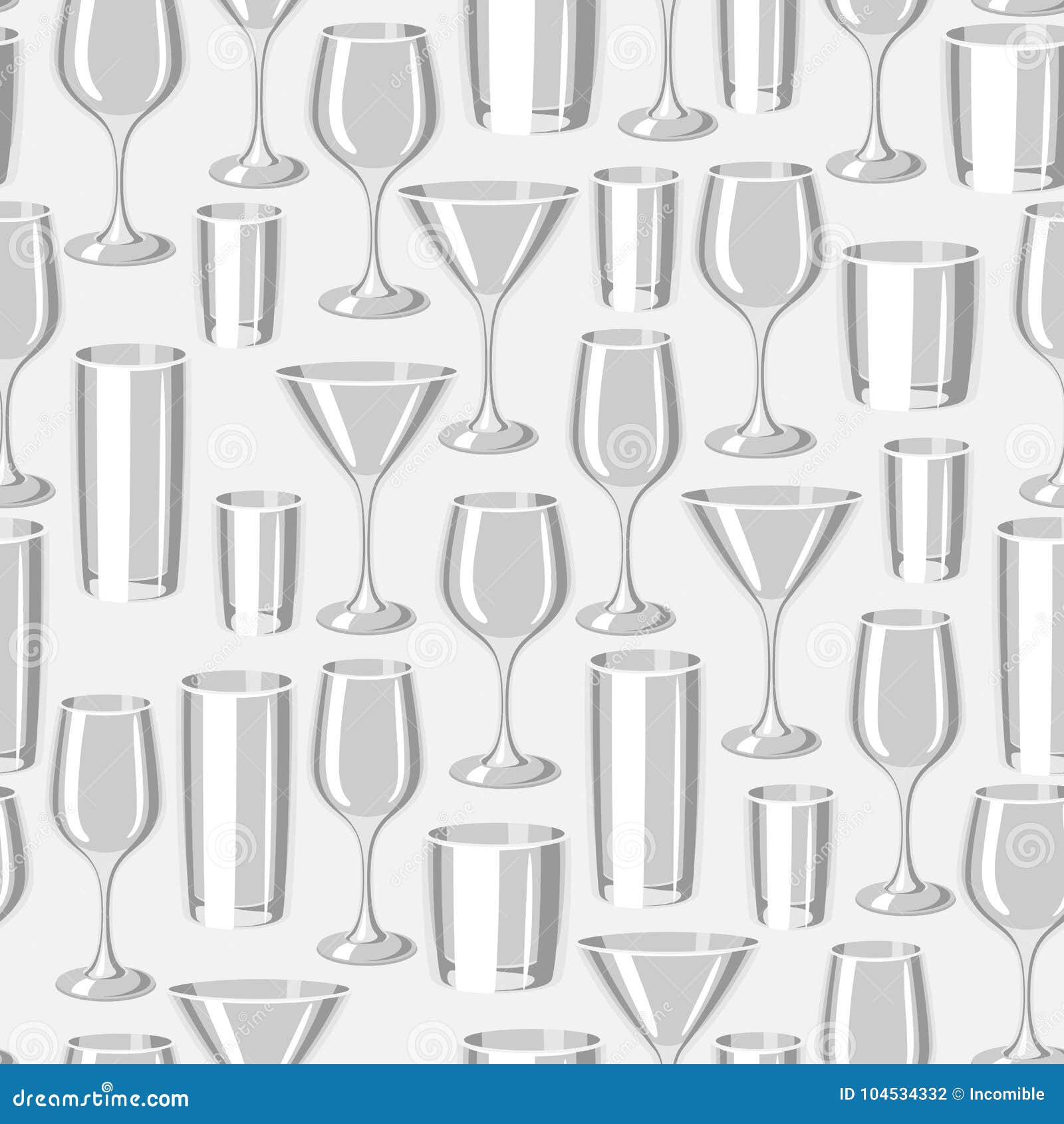 Types of Bar Glasses. Seamless Pattern with Alcohol Glassware Stock ...