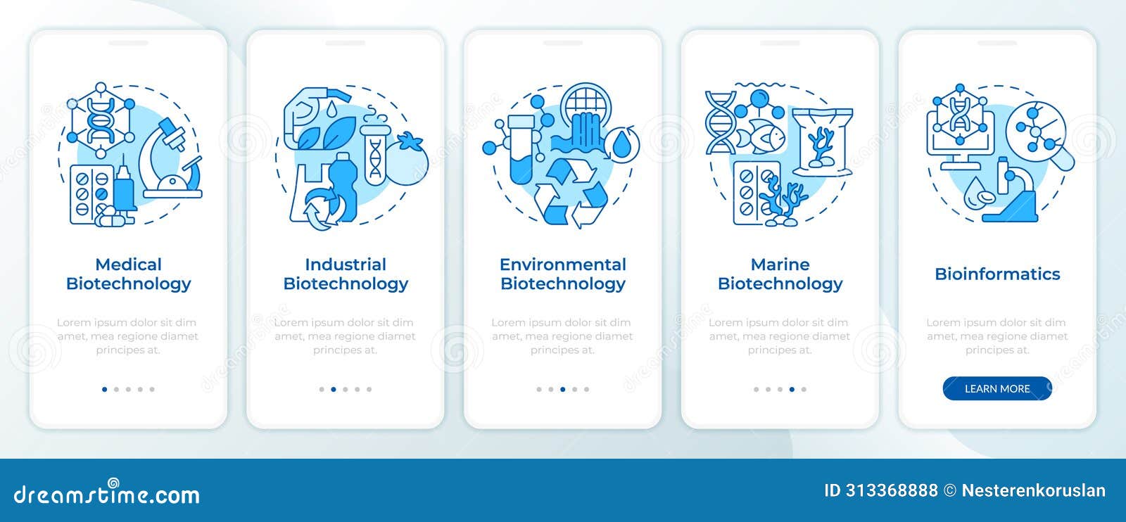 Types of Biotechnology Blue Onboarding Mobile App Screen Stock ...