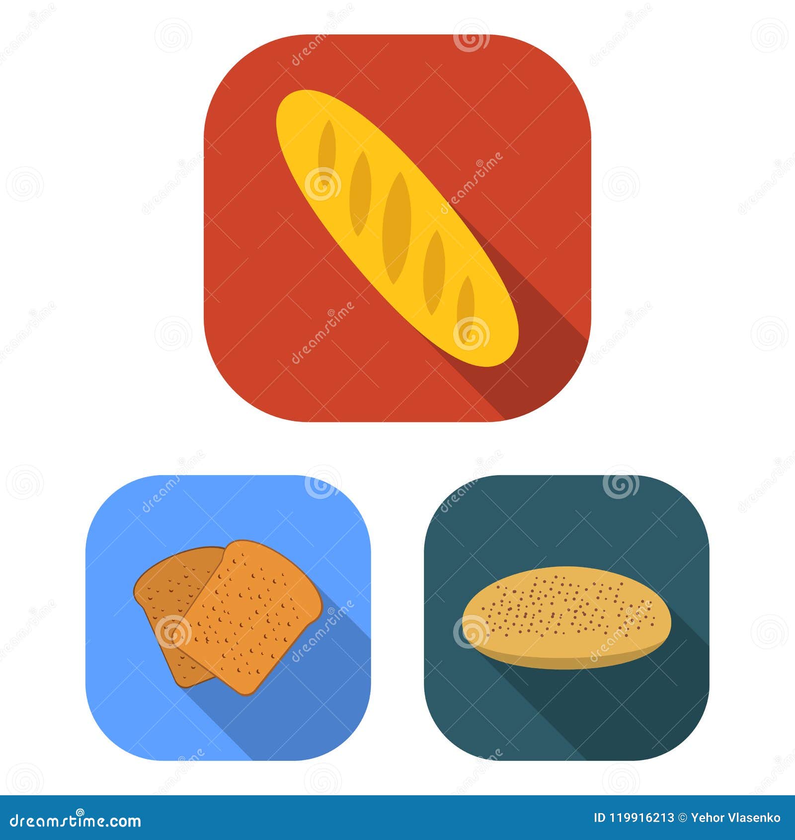 Types of Bread Flat Icons in Set Collection for Design. Bakery Products ...