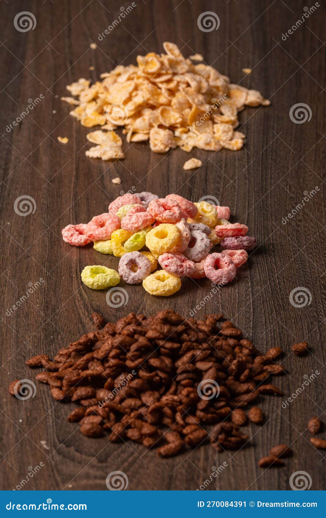 Types of Breakfast Cereal Presented on a Wooden Surface Stock Image ...