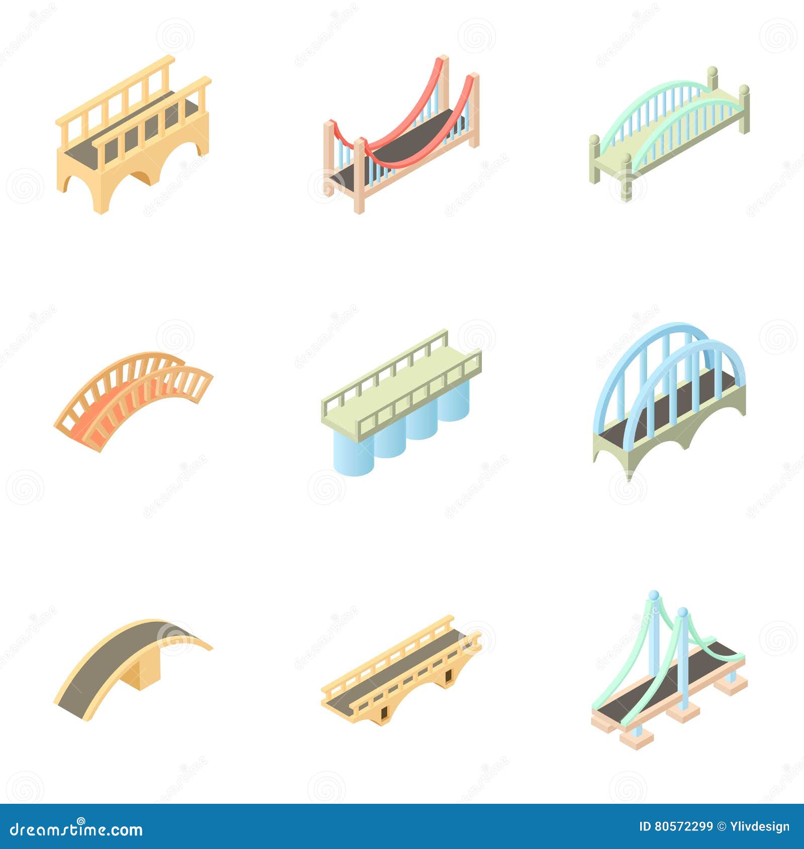 Types of Bridges Icons Set, Cartoon Style Stock Vector - Illustration ...