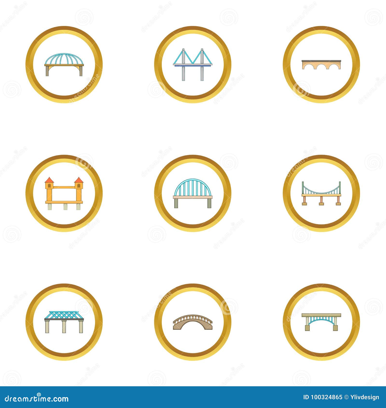 Types of Bridges Icons Set, Cartoon Style Stock Vector - Illustration ...