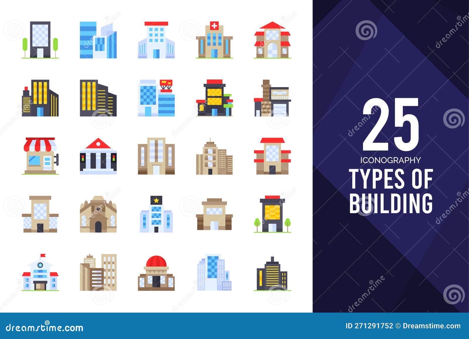 25 Types of Building Flat Icon Pack. Vector Illustration Stock Vector ...