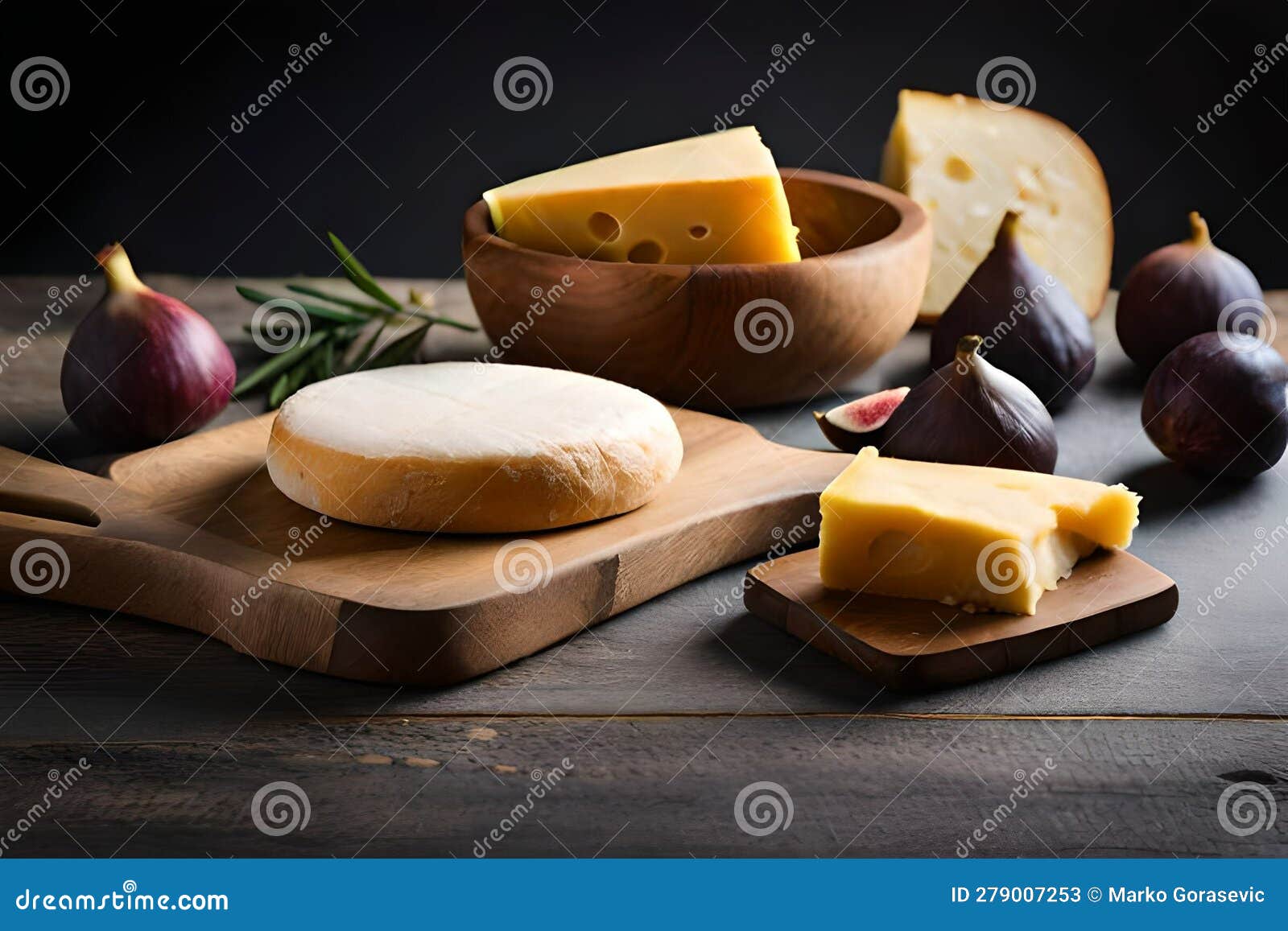 Types of Cheese, Cheese on a Kitchen Plate, Figs, Bread, Campaign ...