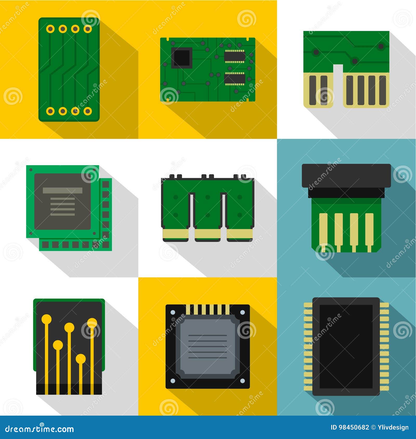 Types of Chip Icons Set, Flat Style Stock Vector - Illustration of chip ...
