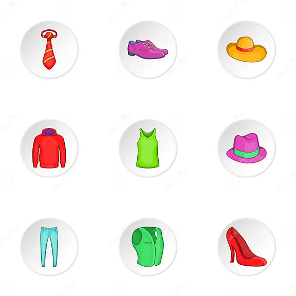 Types Of Clothes Icons Set Cartoon Style Stock Vector Illustration