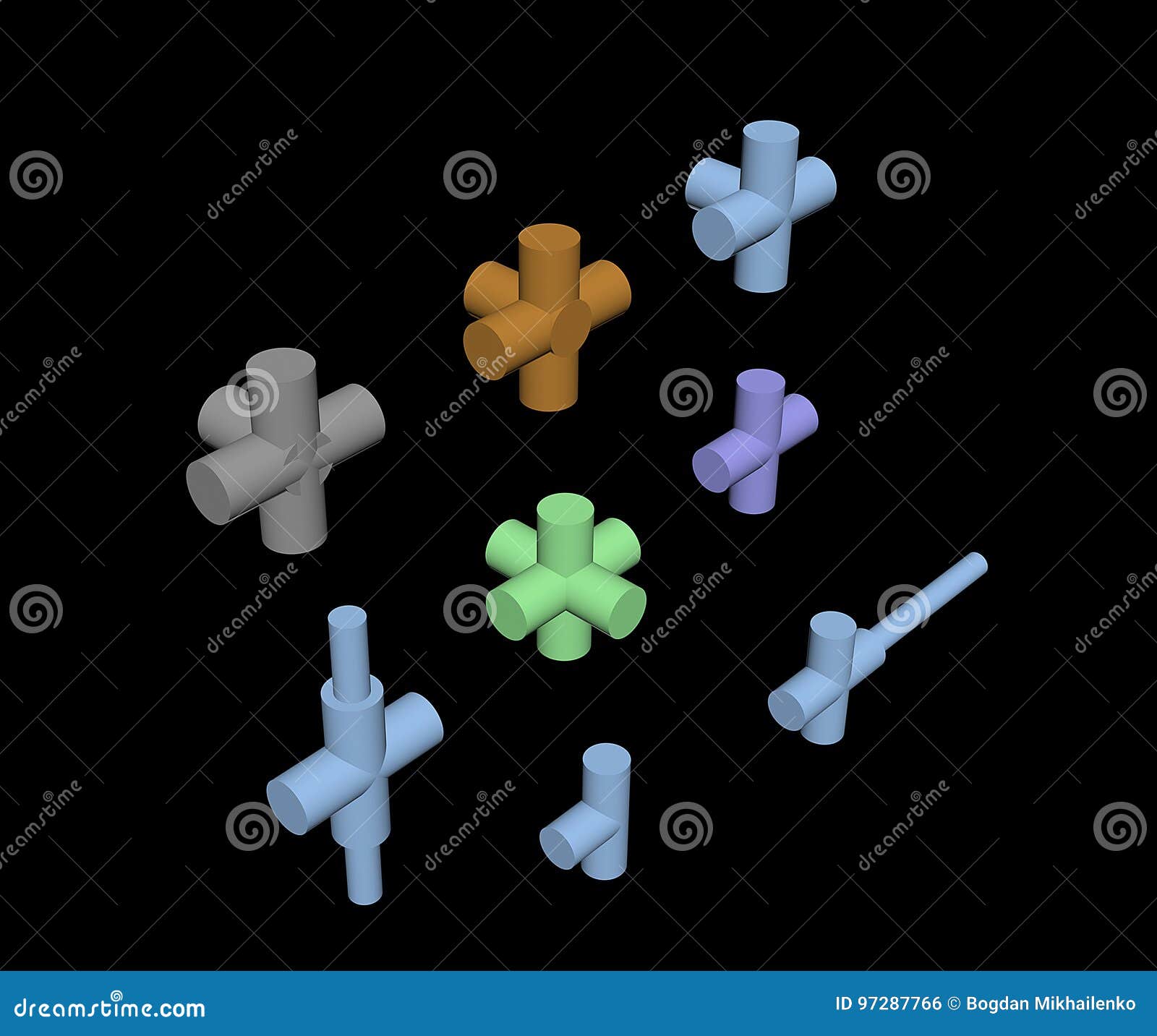 Types of Connection Pipes 3D Stock Illustration - Illustration of pipes ...