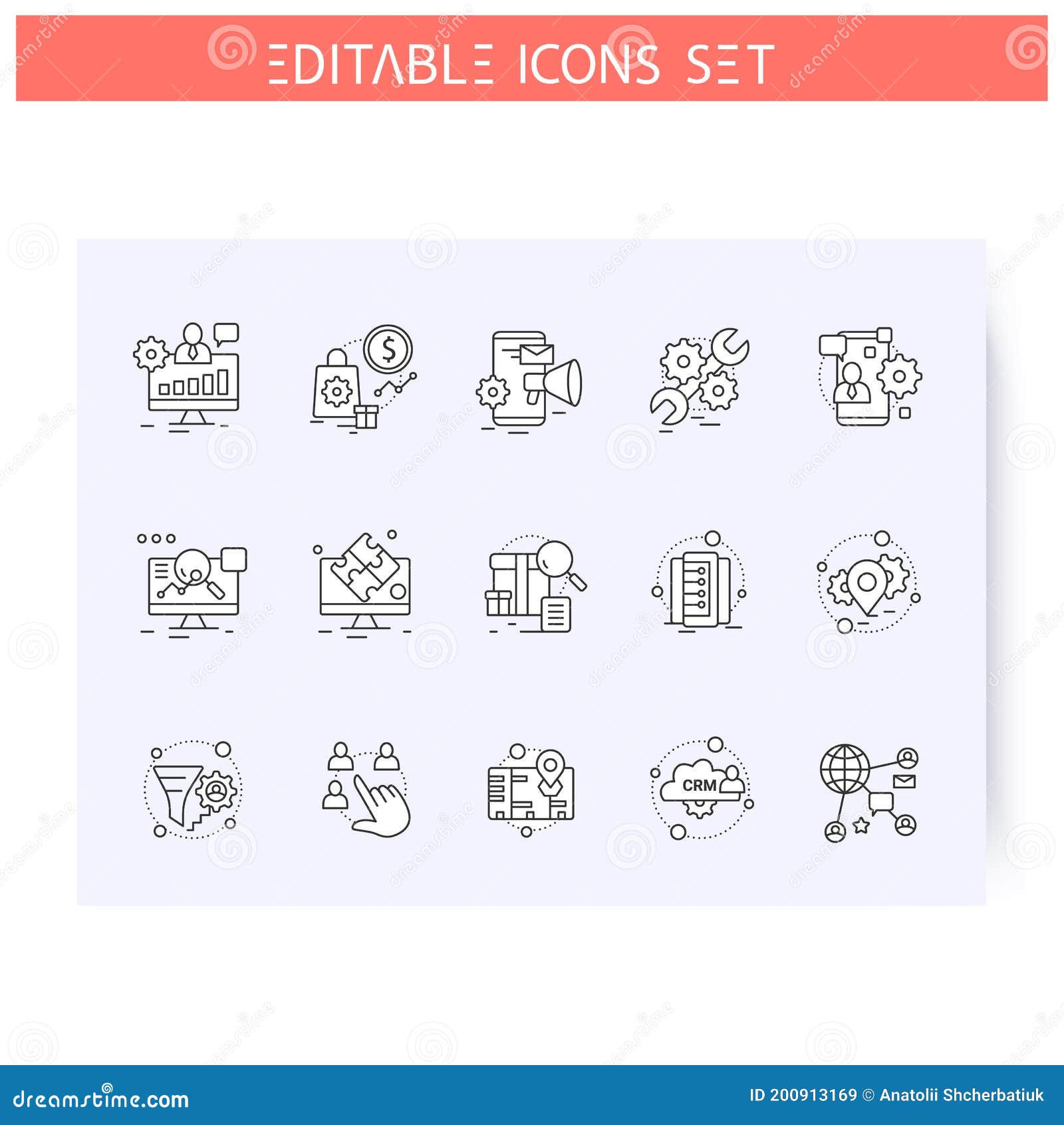 Types of CRM Systems Line Icons Set. Editable Stock Vector ...