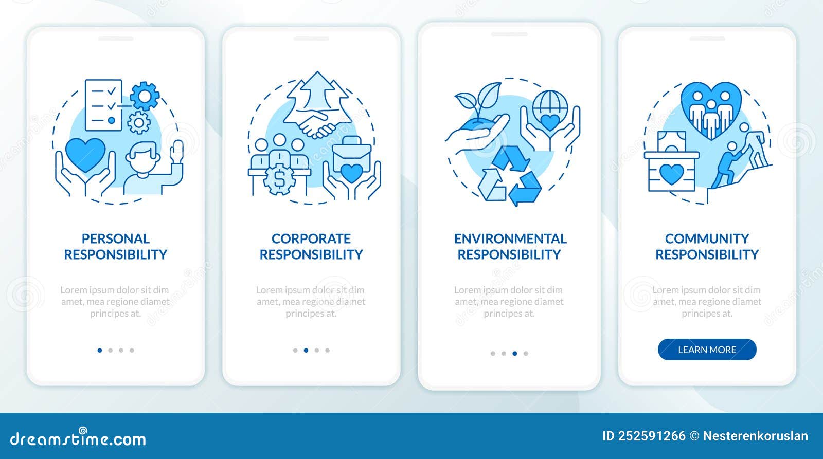 Types of CSR Blue Onboarding Mobile App Screen Stock Vector ...