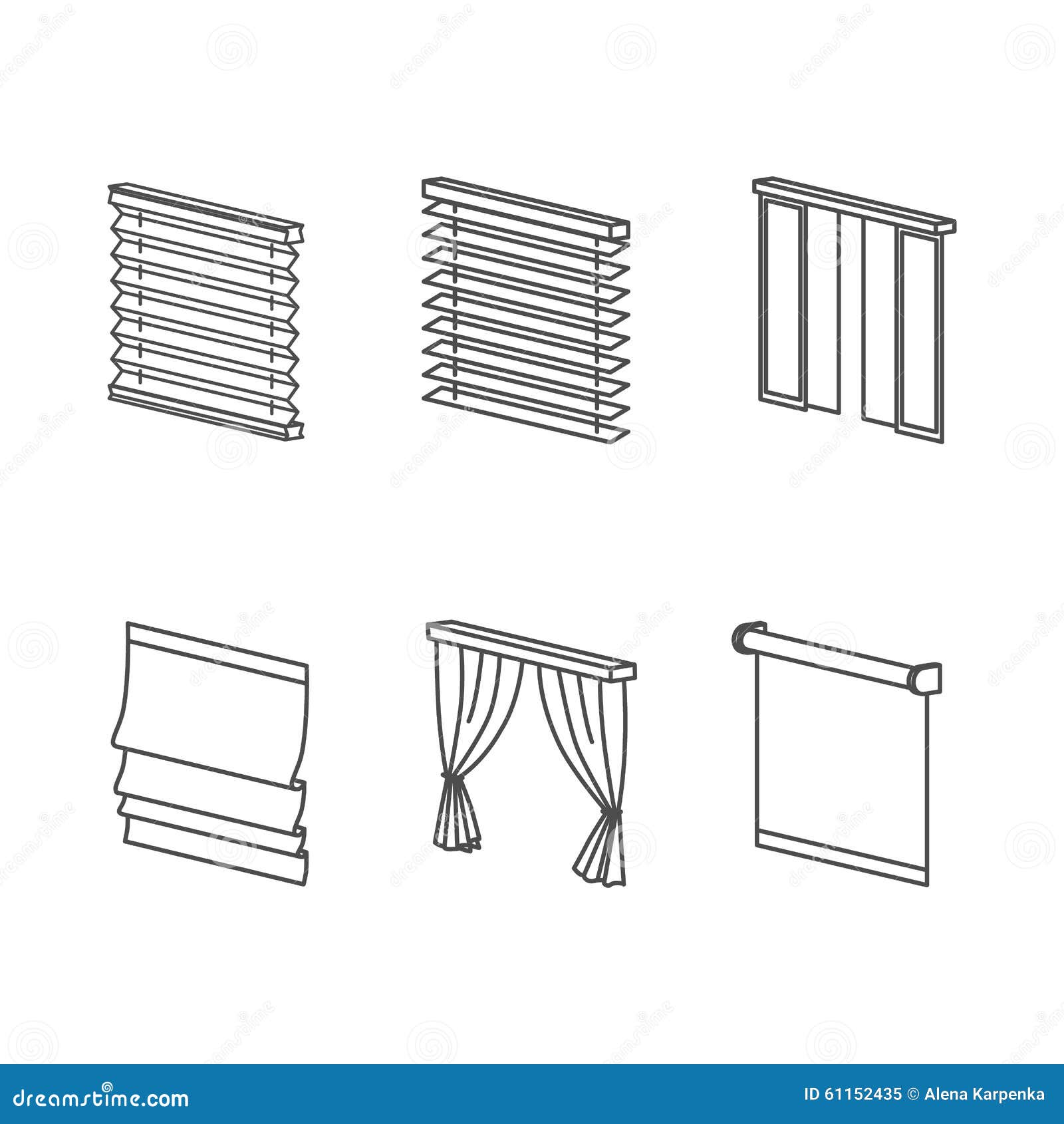 Types of Curtains stock illustration. Illustration of outline - 61152435