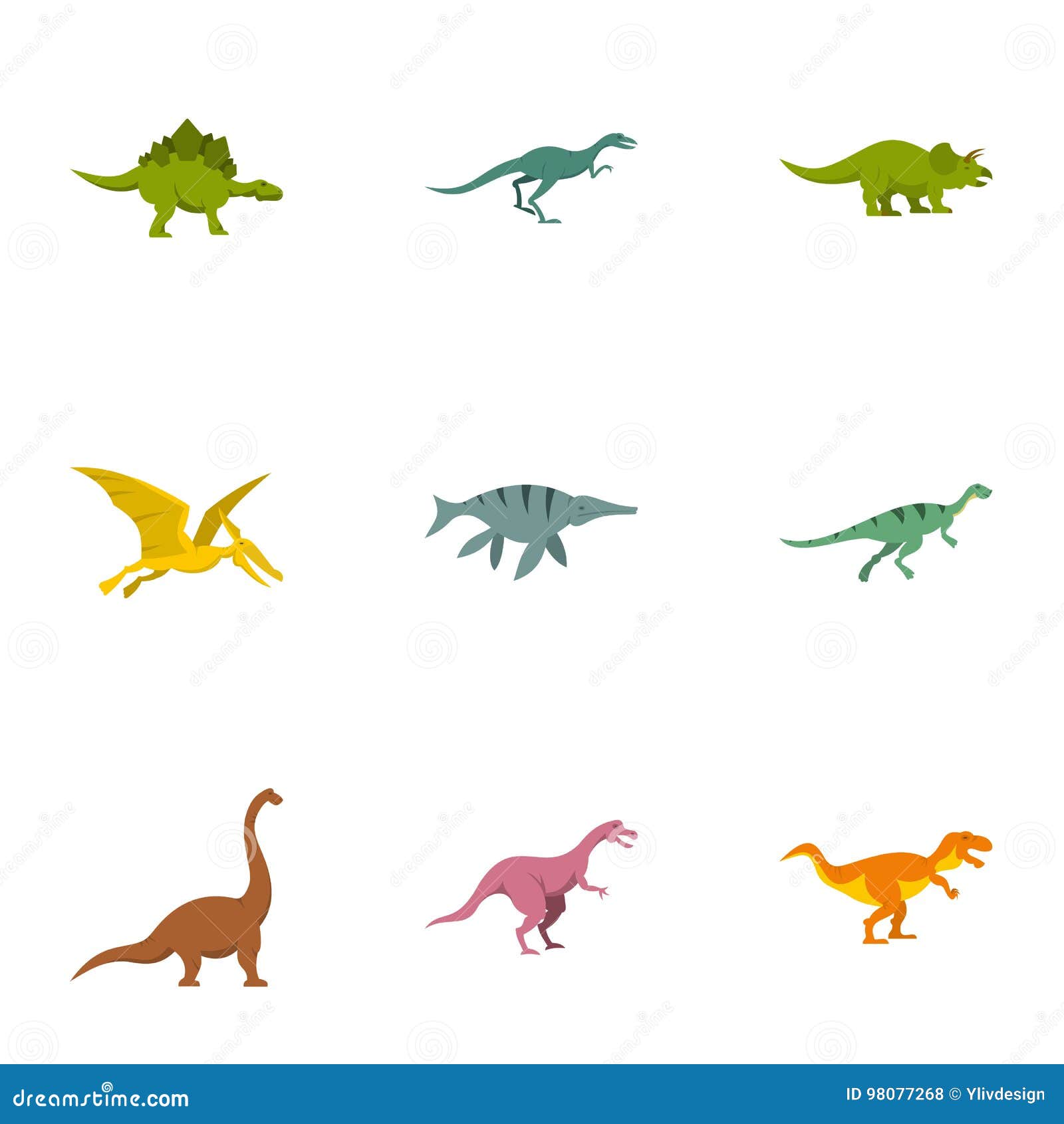 Dinosaur Icons Set Red Cartoon Vector | CartoonDealer.com #97988101