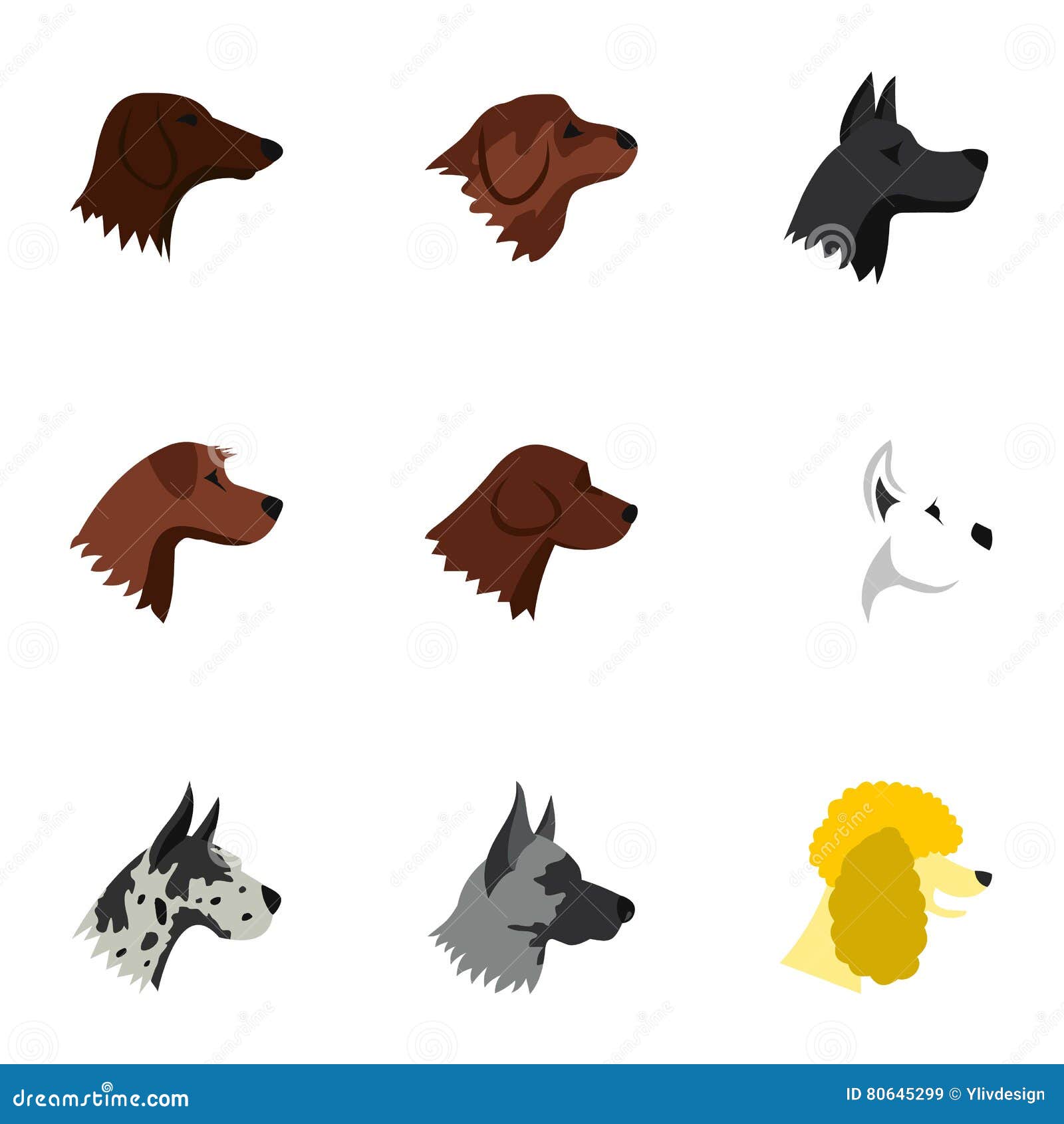 Types of Dogs Icons Set, Flat Style Stock Vector - Illustration of ...