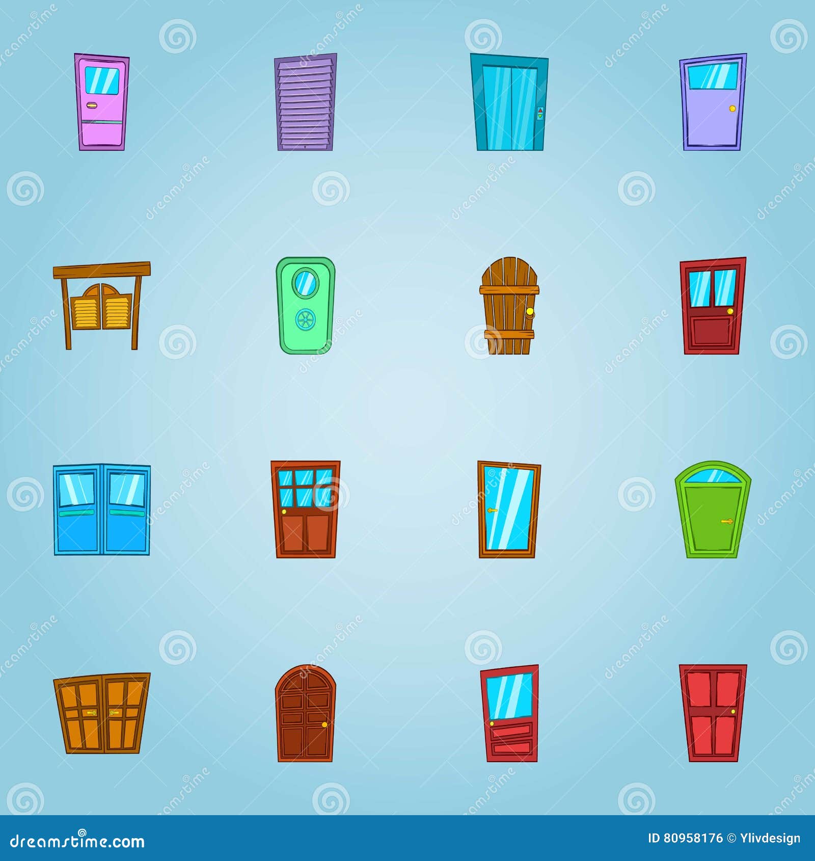 Types of Doors Icons Set, Cartoon Style Stock Vector - Illustration of ...