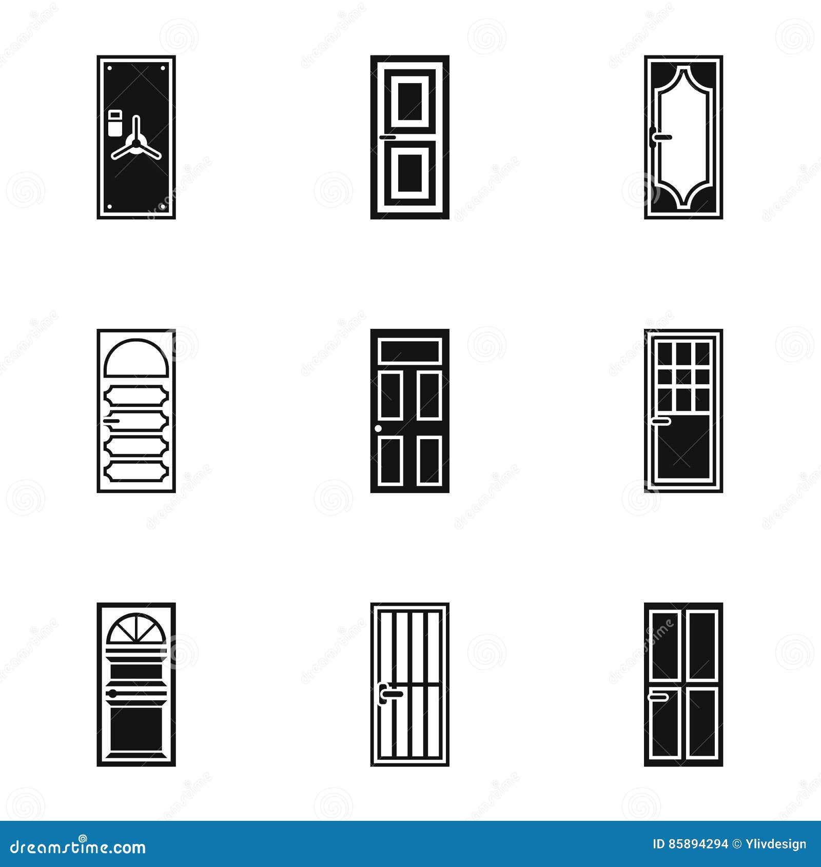 Types of Doors Icons Set, Simple Style Stock Vector - Illustration of ...