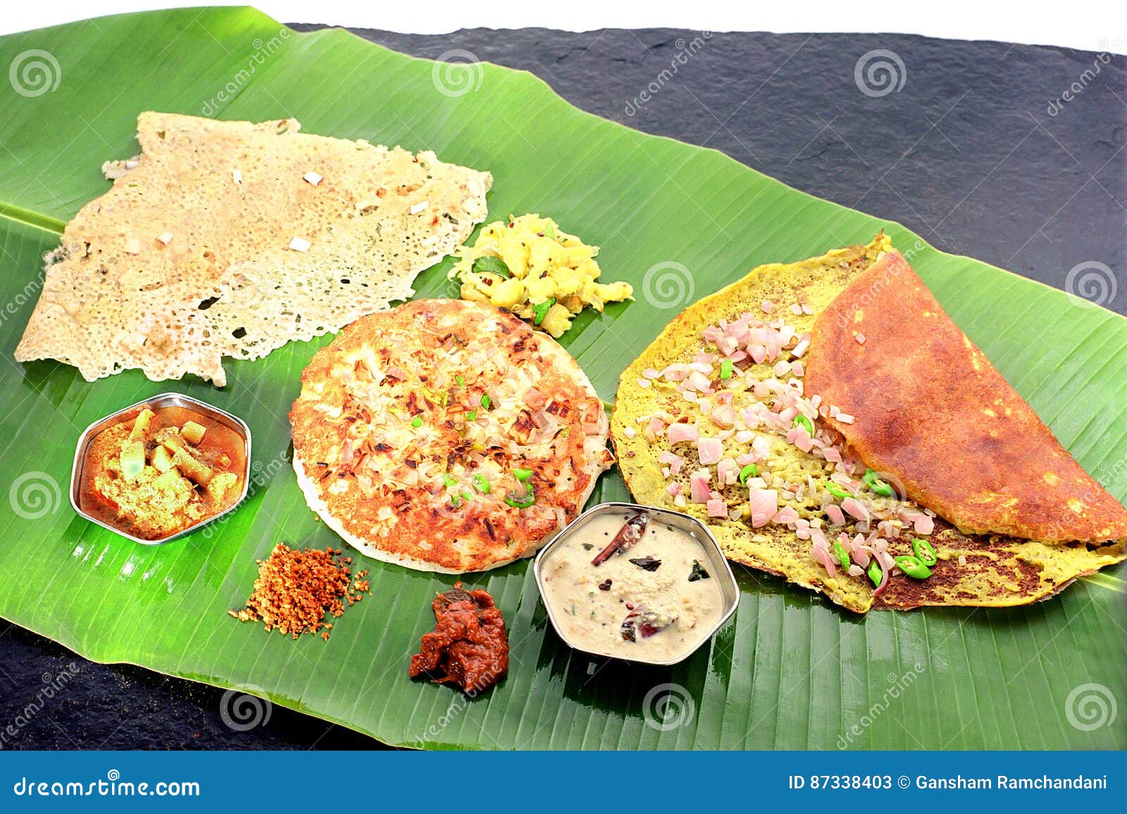 3 types of dosas stock image. Image of sbji, stone, karam - 87338403